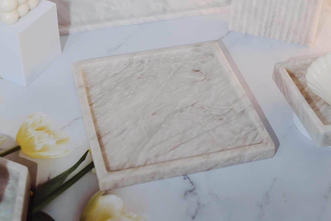 White Square Marble Serving Tray, 30cm Vanity Tray, Makeup and Jewelry ...