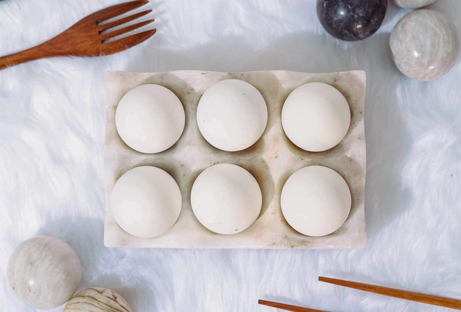 White Marble Egg Tray, Kitchen Storage for Eggs, 6 Countertop Egg ...