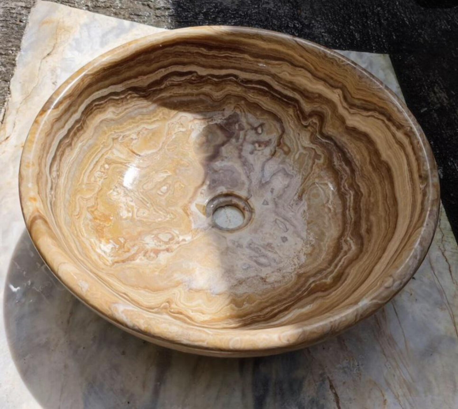 Rare Argo Round Marble Sink, Counter Basin, Handcrafted Bathroom Bowl ...