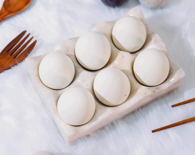 White Marble Egg Tray, Kitchen Storage for Eggs, 6 Countertop Egg ...
