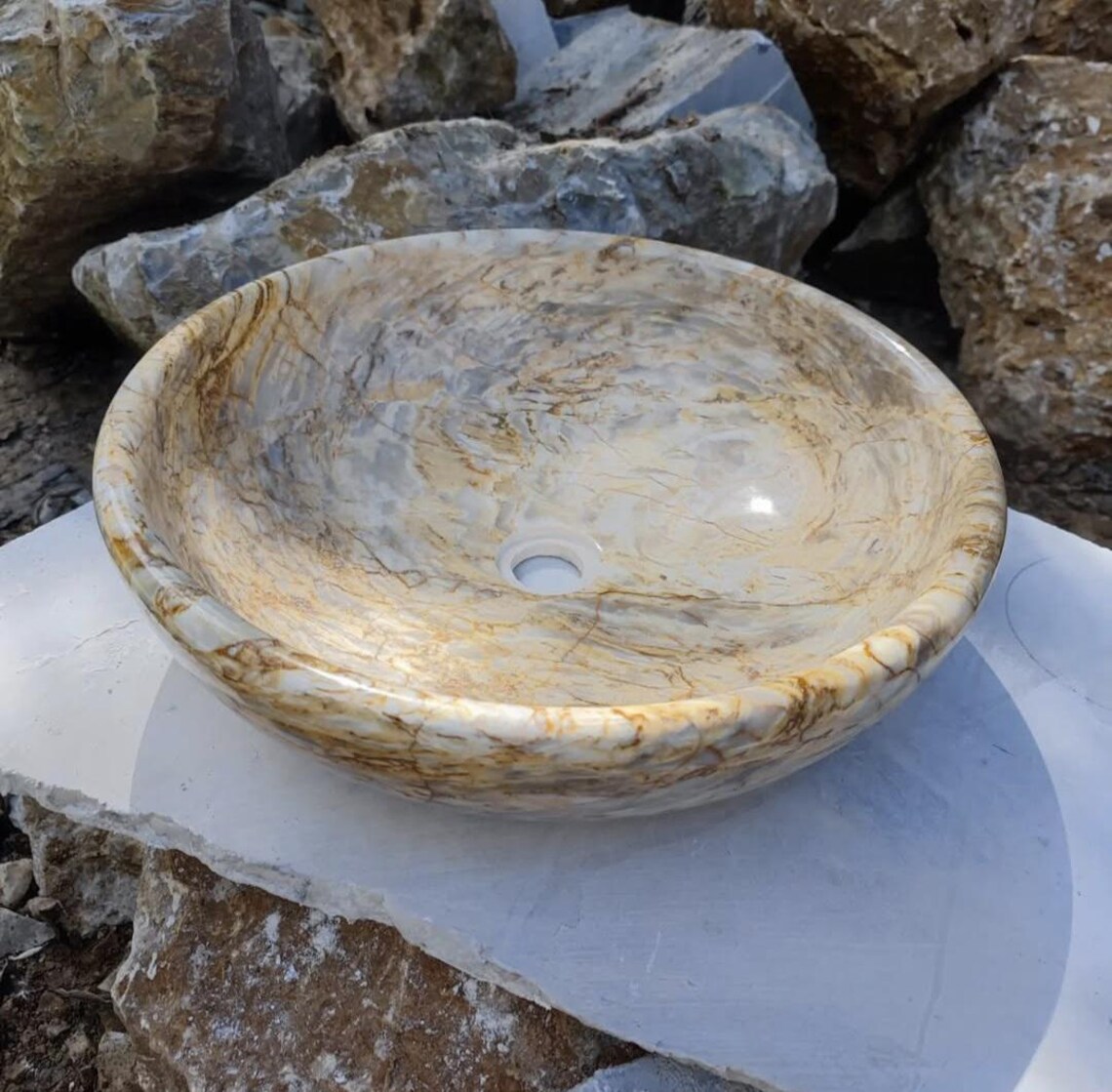 Round Century Marble Sink, Counter Basin, Handcrafted Bathroom Bowl ...