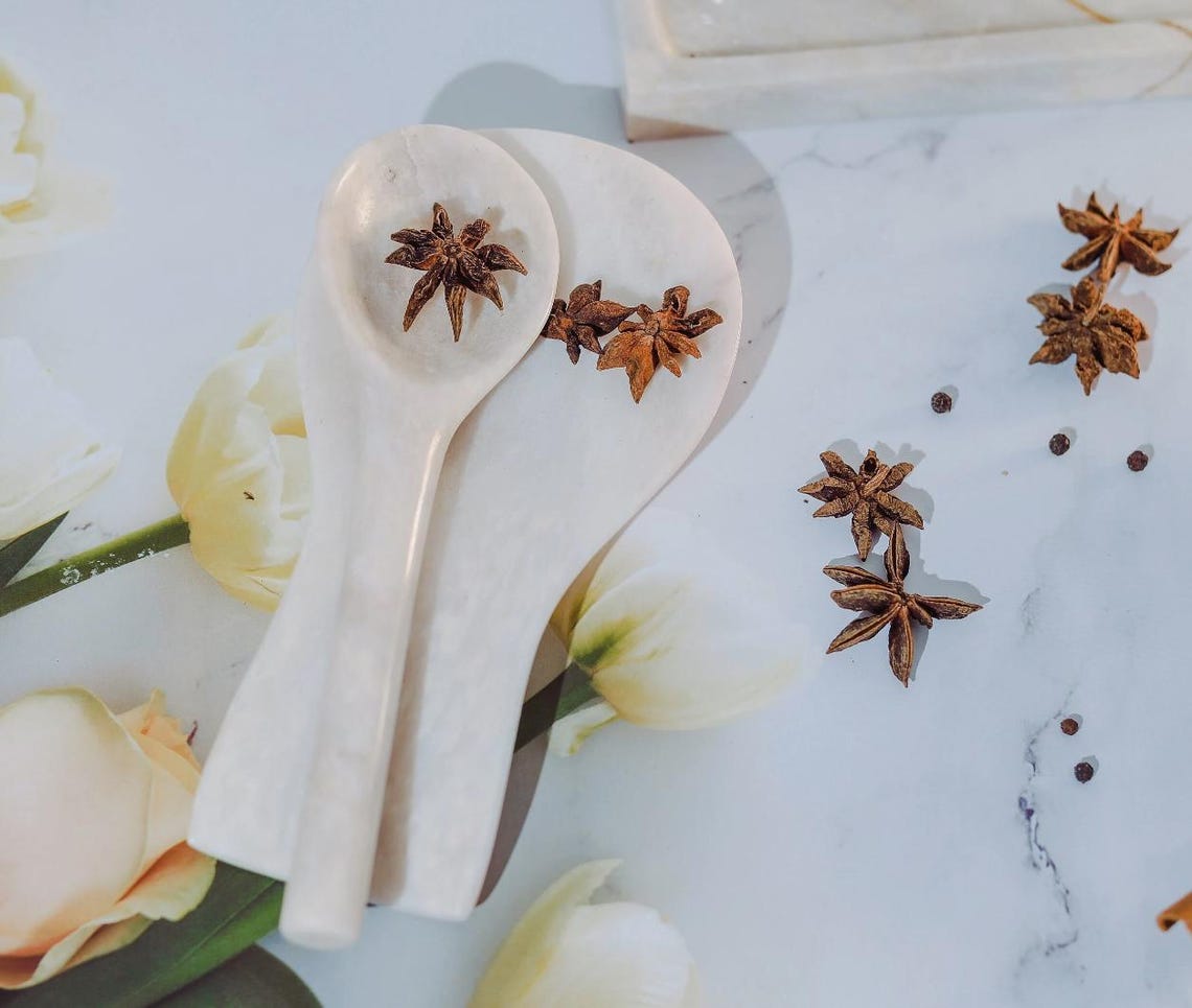 White Marble Spoon Rest, Stoneware Spoon Holder, Spatula Ladle Fork ...