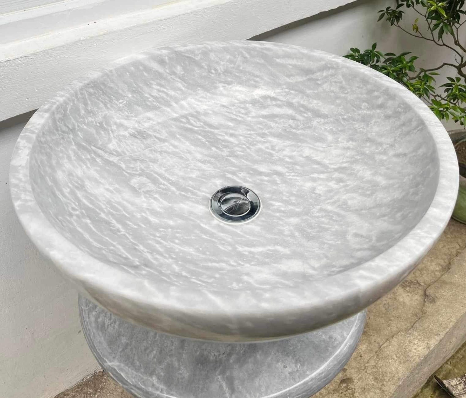 Round White Marble Sink, Counter Basin, Handcrafted Bathroom Bowl ...