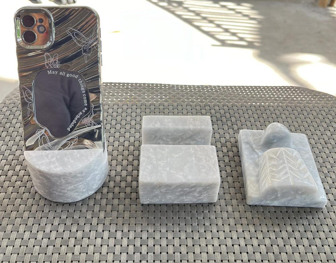 White Marble Phone Holder - Elegant Stand in Round, Rectangular ...