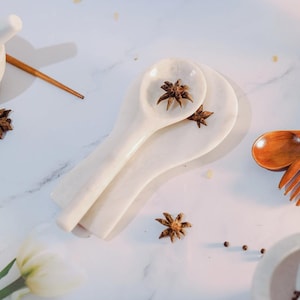 White Marble Spoon Rest, Stoneware Spoon Holder, Spatula Ladle Fork ...