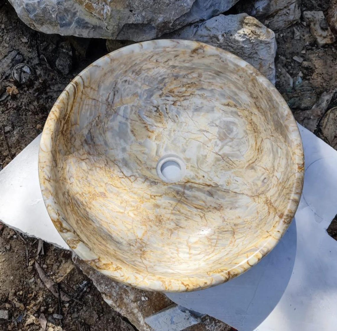 Round Century Marble Sink, Counter Basin, Handcrafted Bathroom Bowl ...