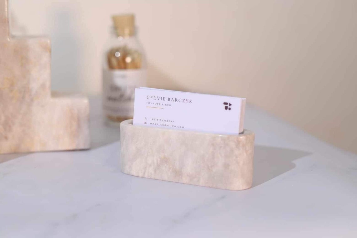 Personalized Marble Business Card Holder for Desk, Executive Calling ...