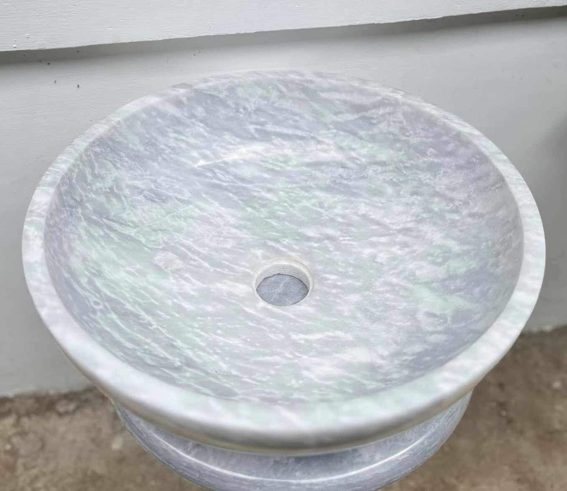 Round White Marble Sink, Counter Basin, Handcrafted Bathroom Bowl ...