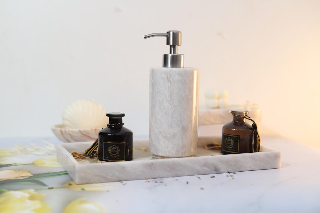 White Marble Soap Dispenser and Tray Set, Handmade Soap Dish Tray ...