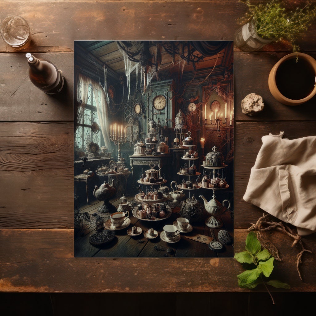 Gothic Witch Tea Party Digital Print, Cakes and Tea, Whimsigoth ...