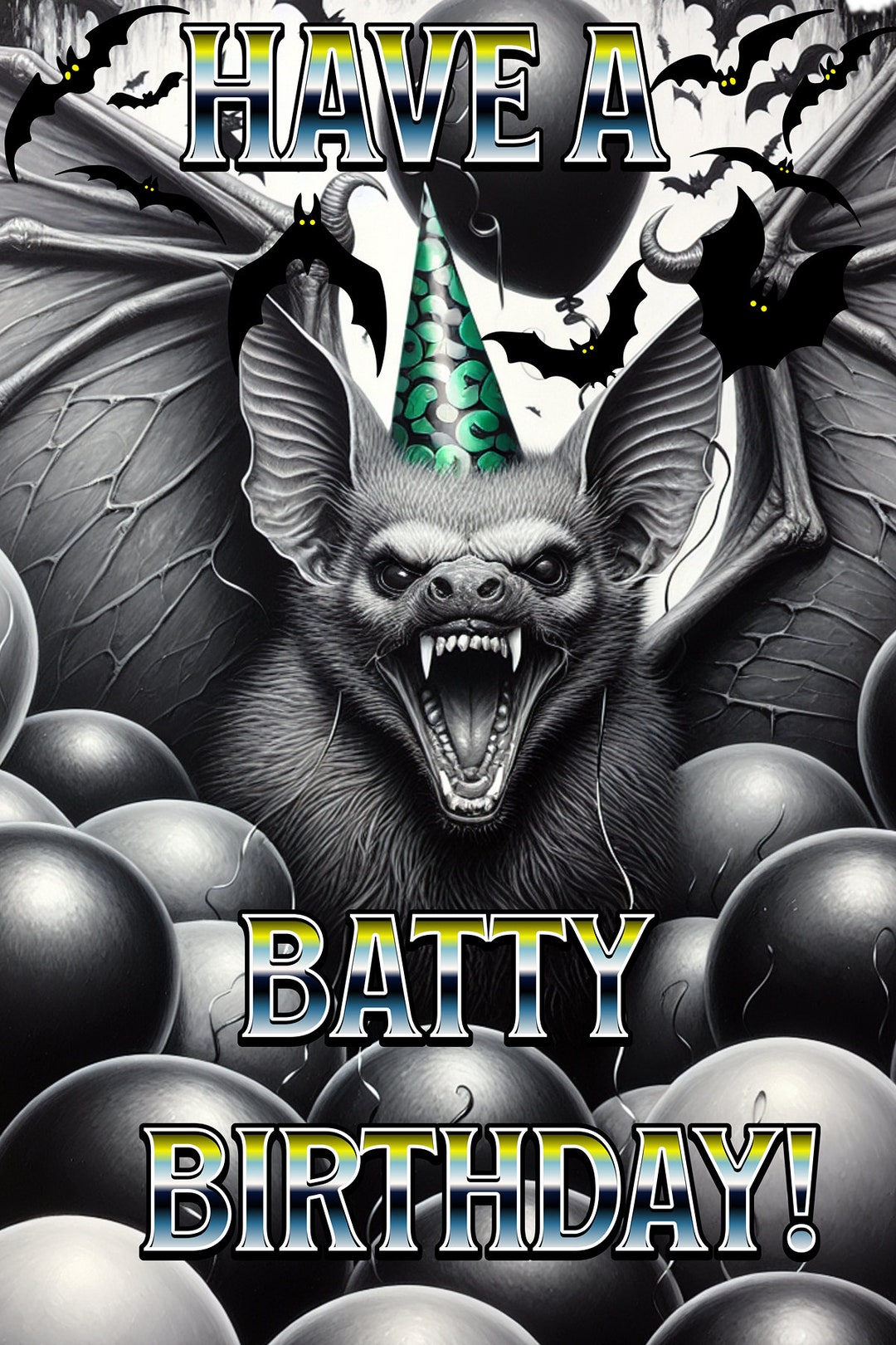 Gothic Party Bat in a Hat Digital Birthday Card - Whimsigoth Design ...