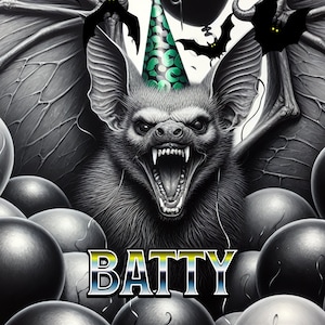 Gothic Party Bat in a Hat Digital Birthday Card - Whimsigoth Design ...
