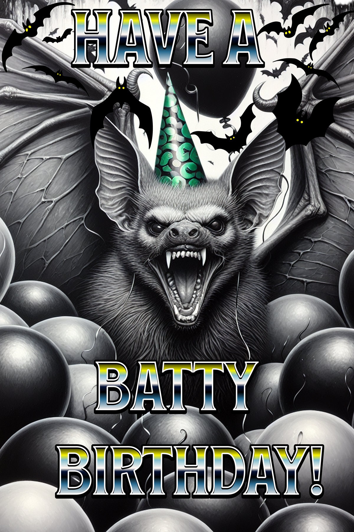 Gothic Party Bat in a Hat Digital Birthday Card - Whimsigoth Design ...