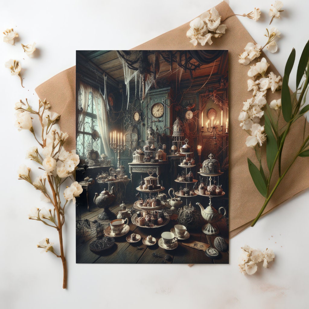 Gothic Witch Tea Party Digital Print, Cakes and Tea, Whimsigoth ...