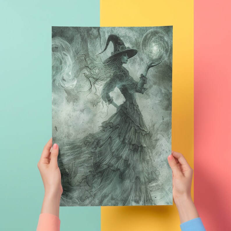 Mystical Gothic Digital Wall Art - Ethereal Witch Casting a Spell ...
