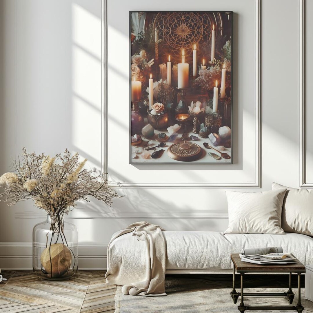 Wiccan Altar 1 - Framed Matte Canvas Print, Home Décor Wall Art, Pagan ...