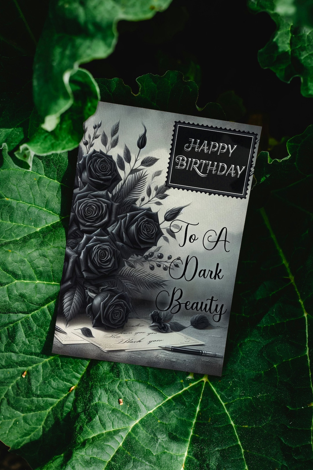 Gothic Greeting Card Digital Print - Dark Romance Black Roses and ...