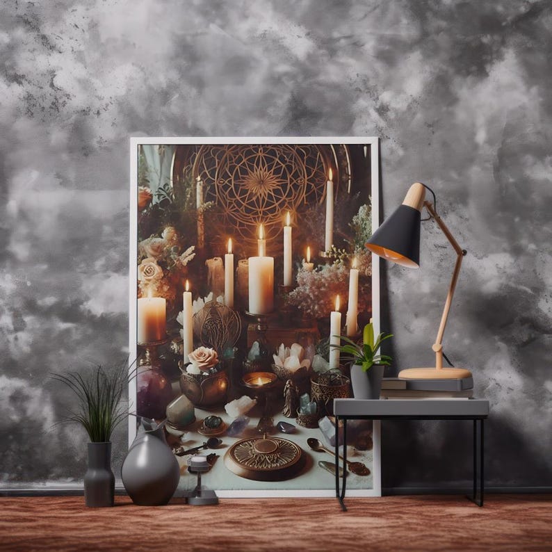 Wiccan Altar 1 - Framed Matte Canvas Print, Home Décor Wall Art, Pagan ...