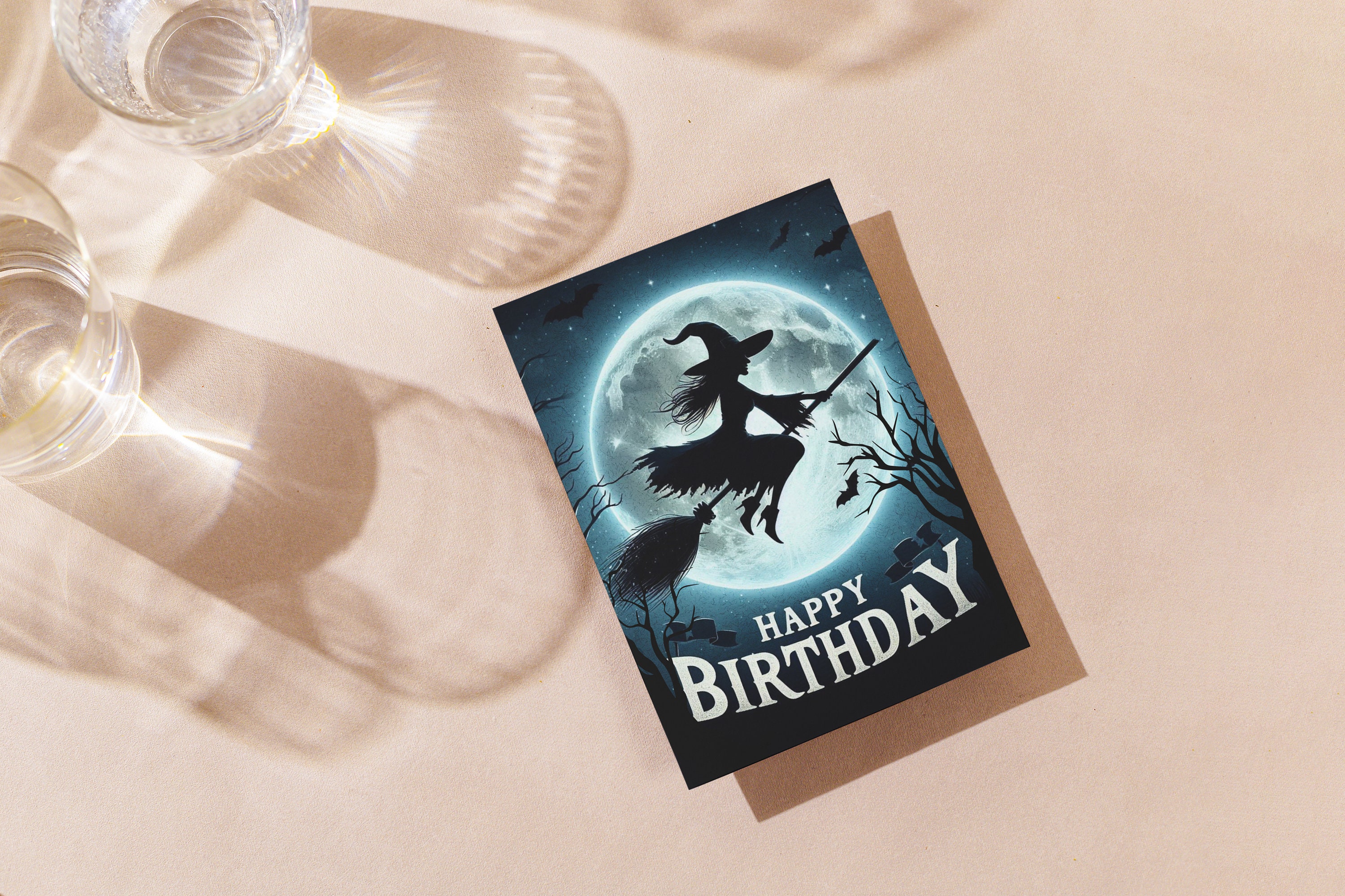 Gothic Greeting Card - Digital Art Print - Witch Riding Broomstick ...