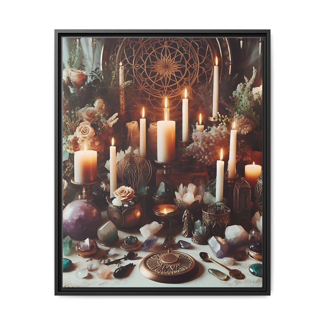Wiccan Altar - Framed Matte Canvas Print, Halloween Home Décor, Gothic ...