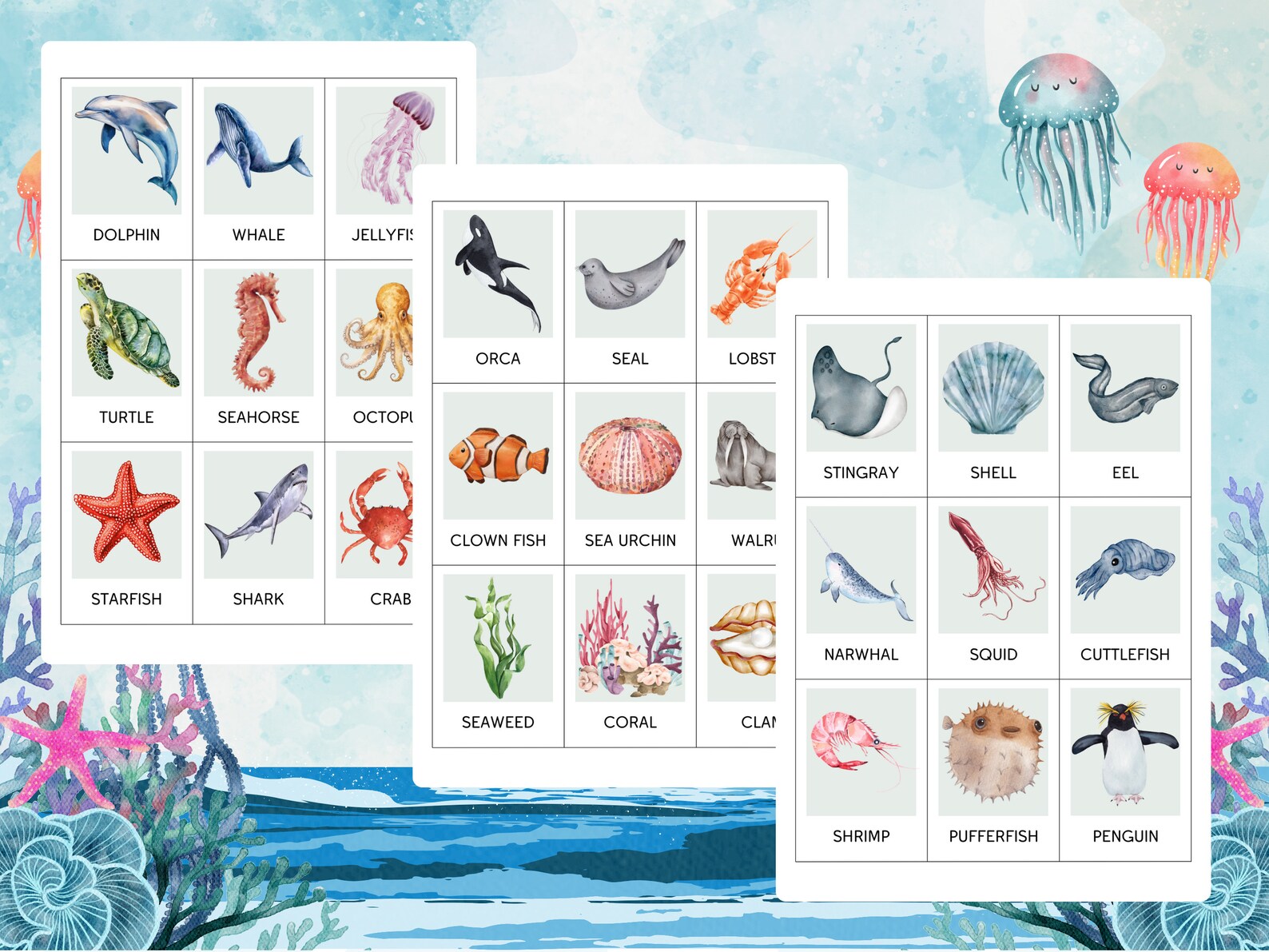 Ocean Animal Flashcards: Montessori Sea Life Cards (instant Download ...