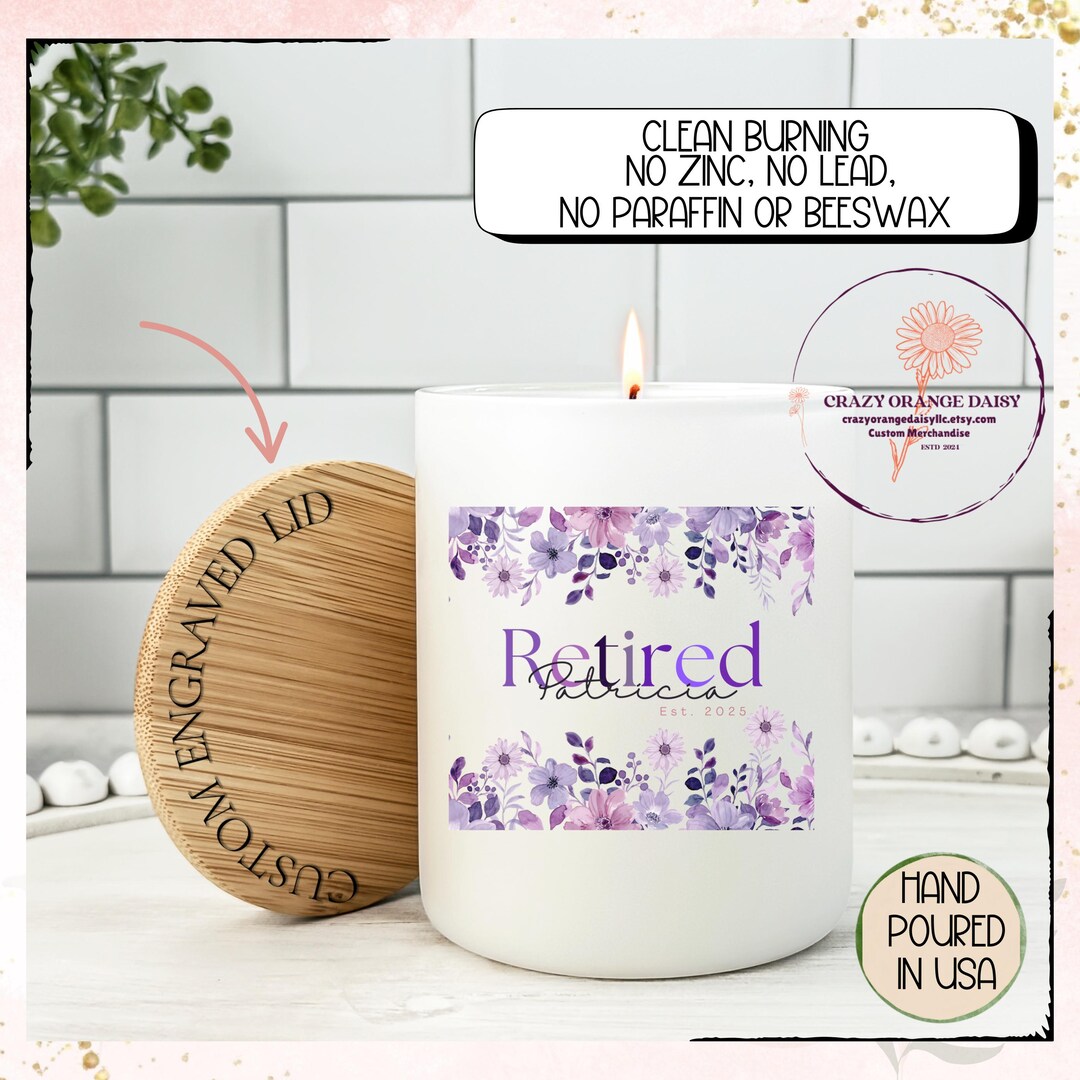 Personalized Retirement Candle Gift, Engraved Bamboo Lid, Soy Wax - Etsy