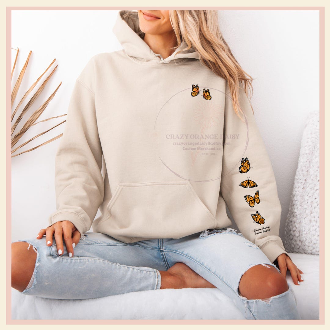 Monarch Butterfly Sleeve Hoodie, Unique Print Hooded Sweatshirt - Etsy