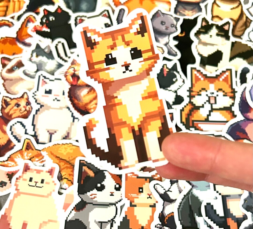 Pixel Cat Stickers Assorted Cat Stickers Bullet Journal Scrapbook ...