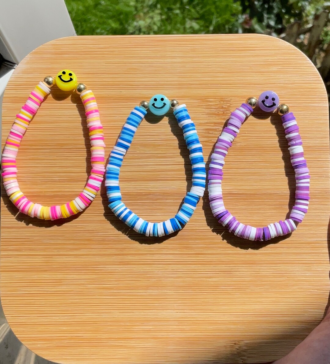 Preppy Smilie Face Clay Bead Bracelet - Etsy
