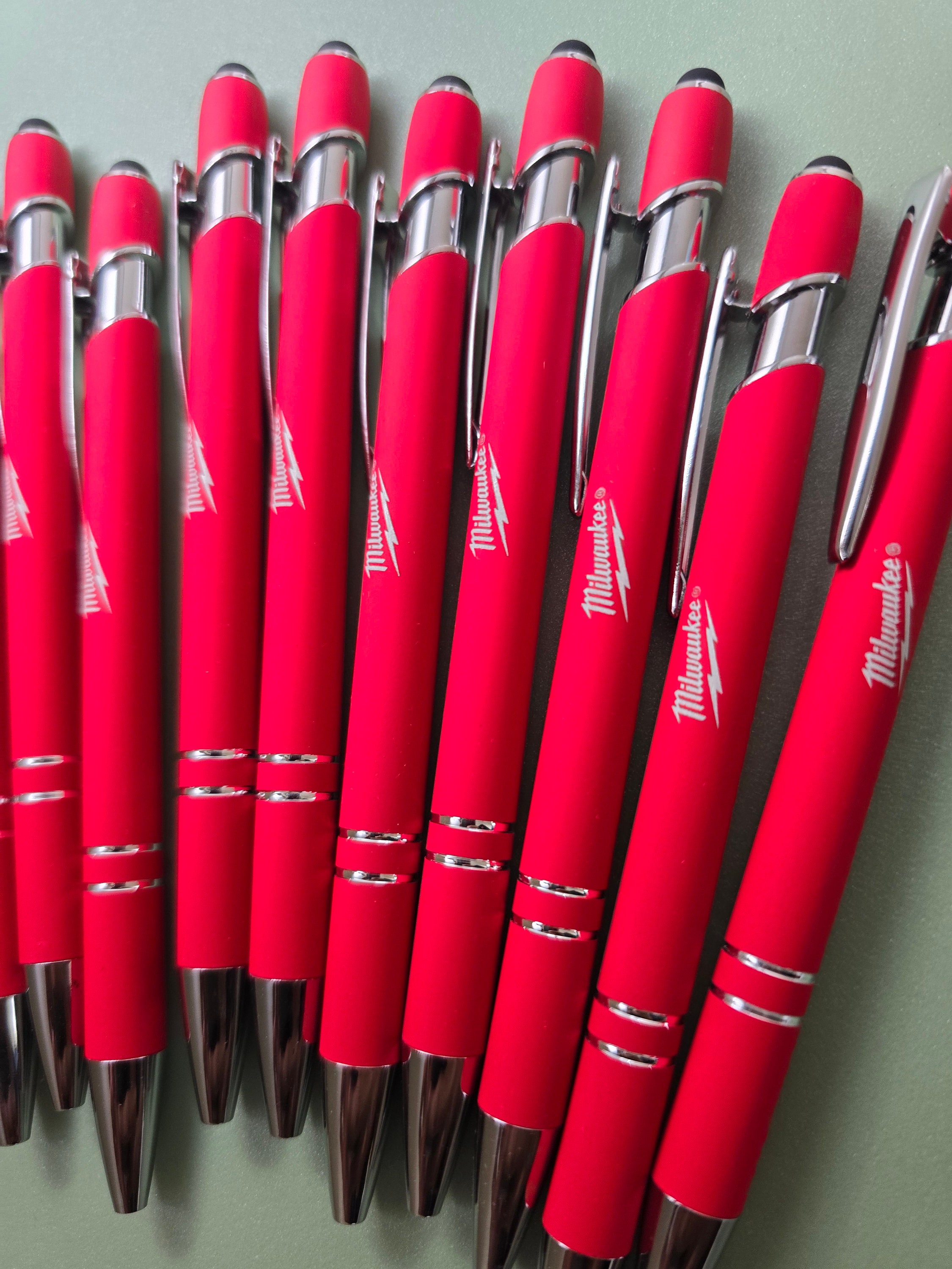 10 Milwaukee Ballpoint Pens, Rubber Coated, Black Ink W/rubber Stylus ...