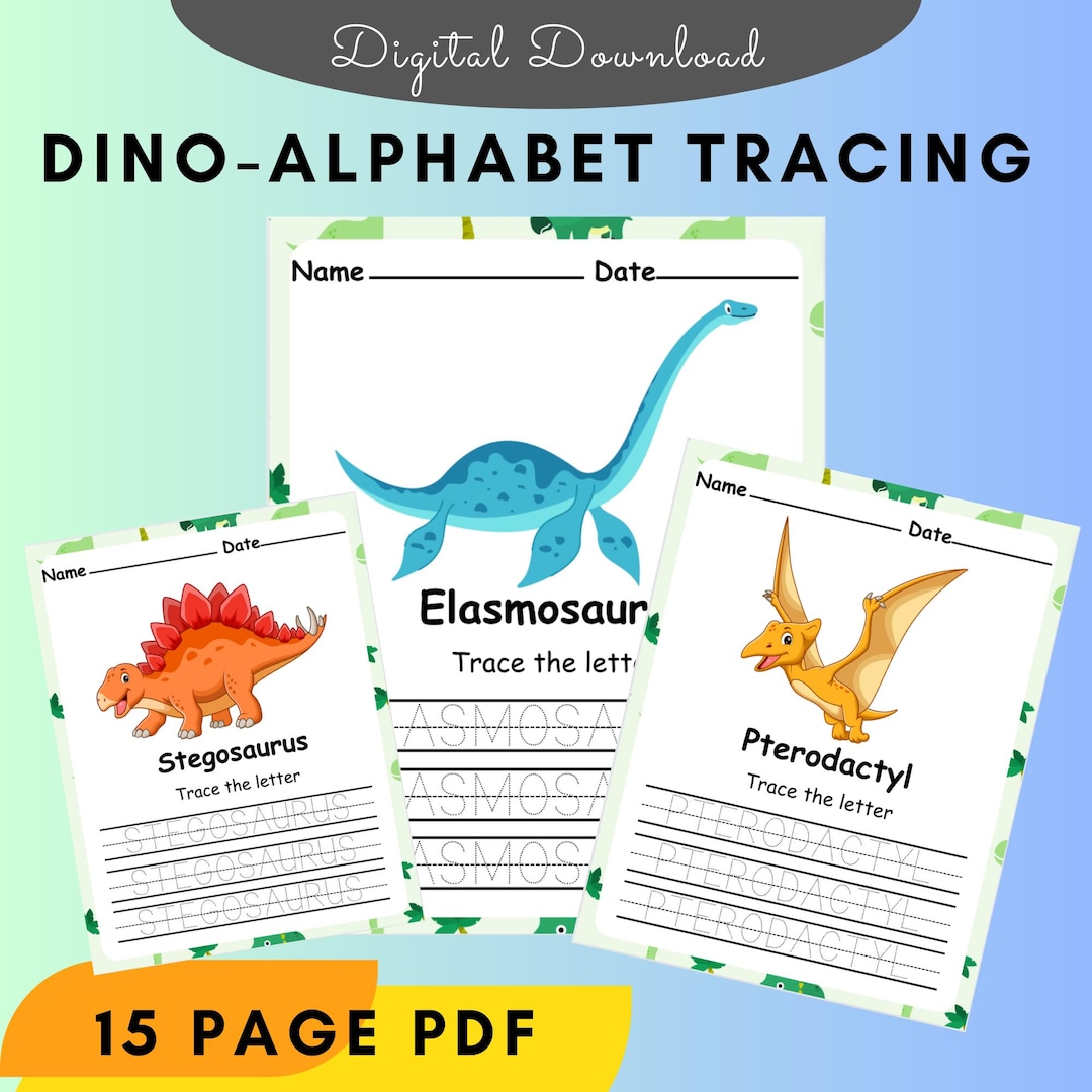 Dinosaur Alphabet Tracing Worksheet for Handwriting Practice - Etsy