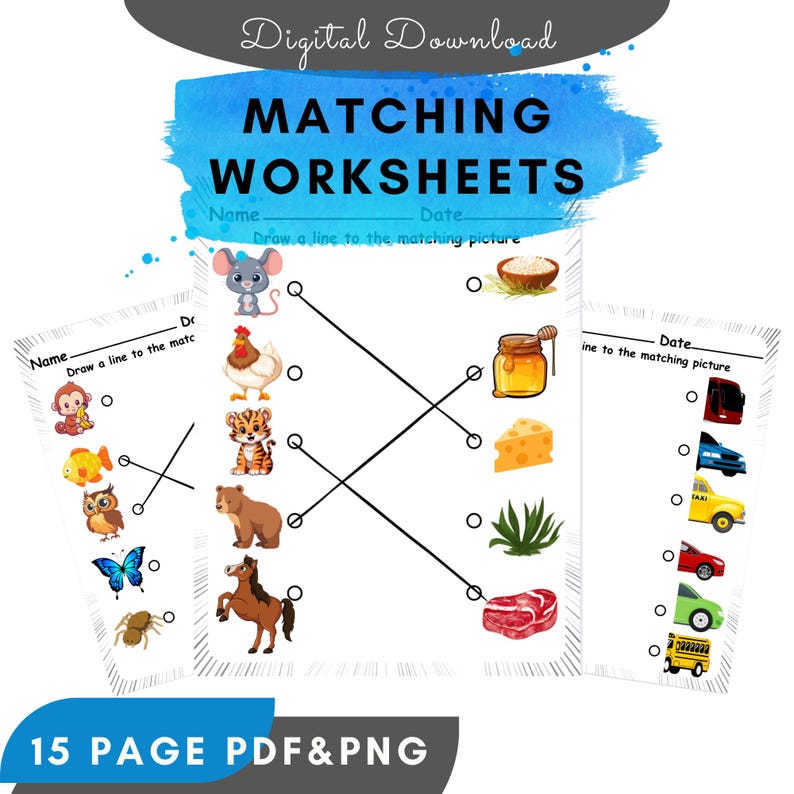 Printable Matching Worksheets, Match the Picture ,kindergarten ...