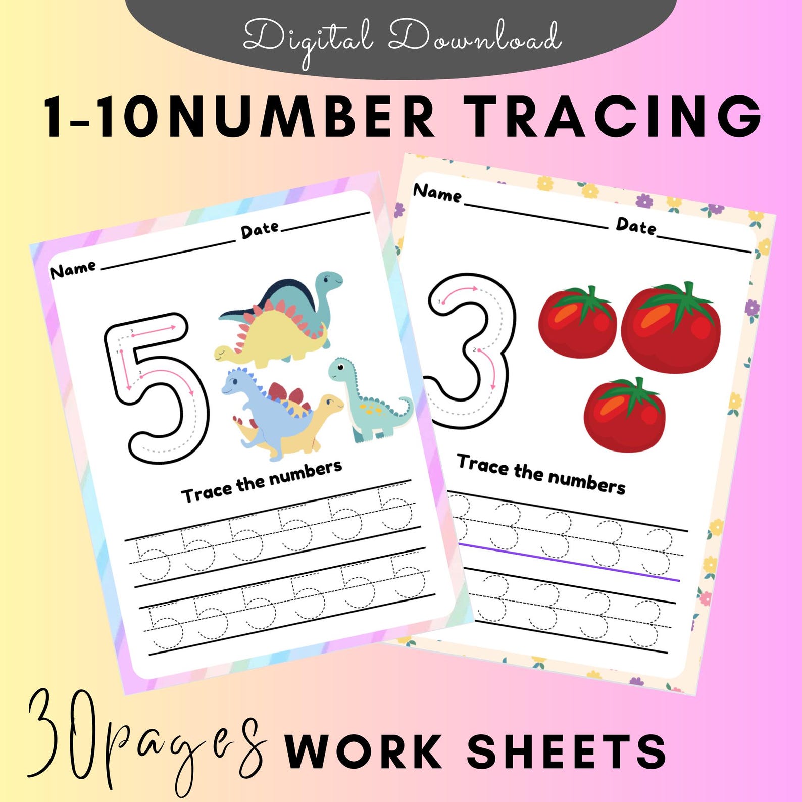 Numbers Tracing 1- 10 Worksheets and Activities Perfect for Handwriting ...