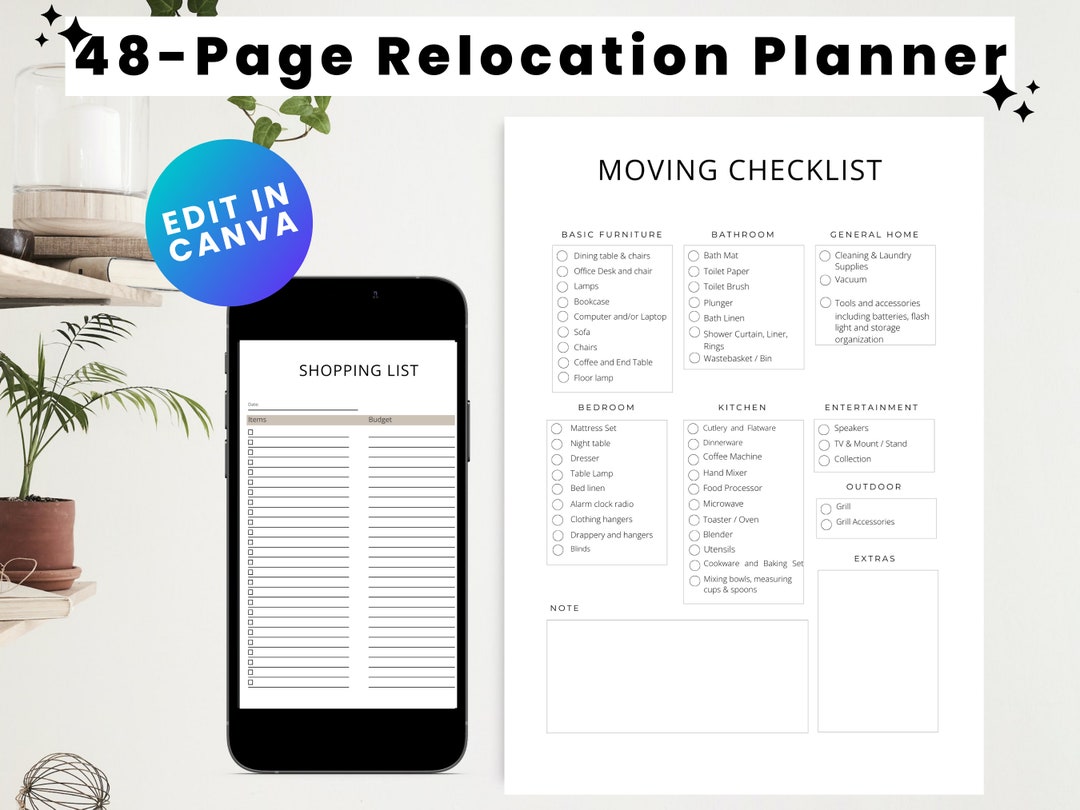 Printable Relocation Planner Bundle, Digital Moving Checklist ...