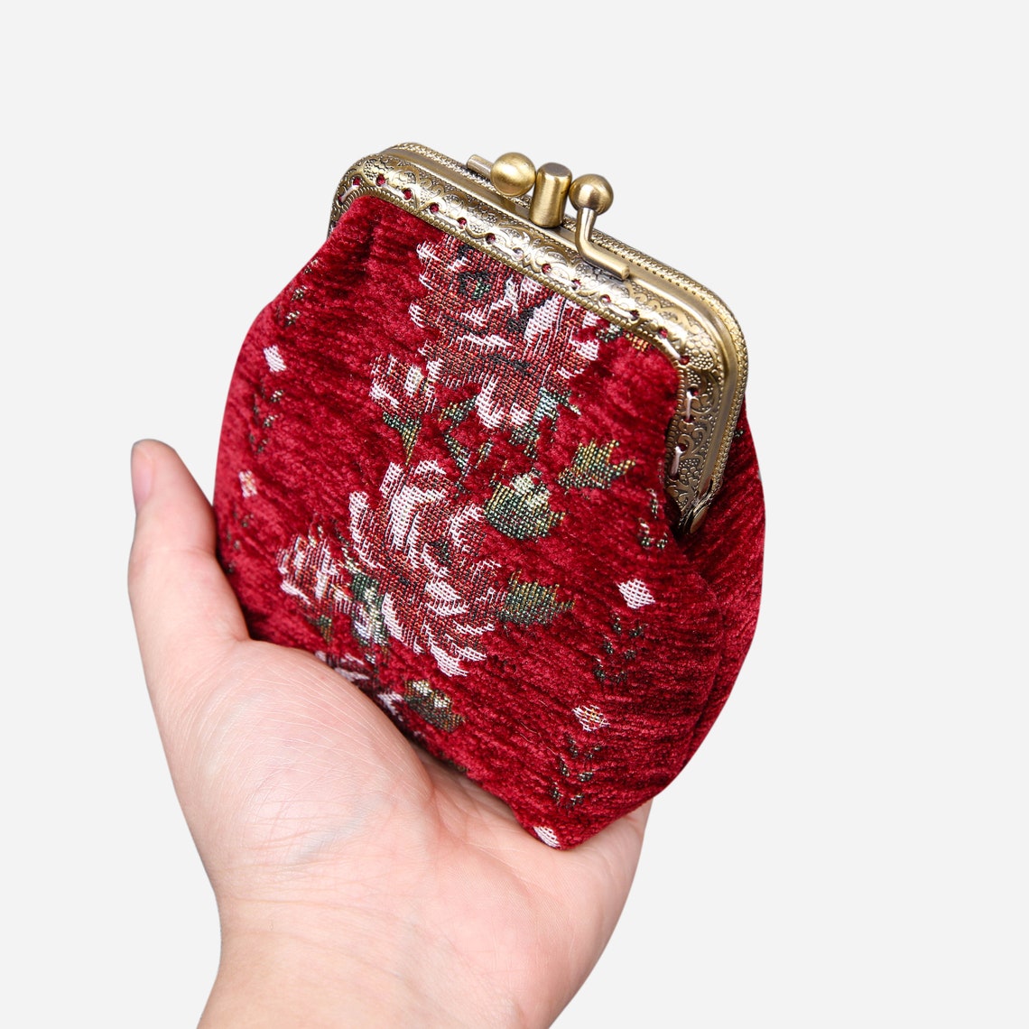 Handsewn Carpet Coin Purse-vintage Double Kiss Lock Wallet-ball Snap ...