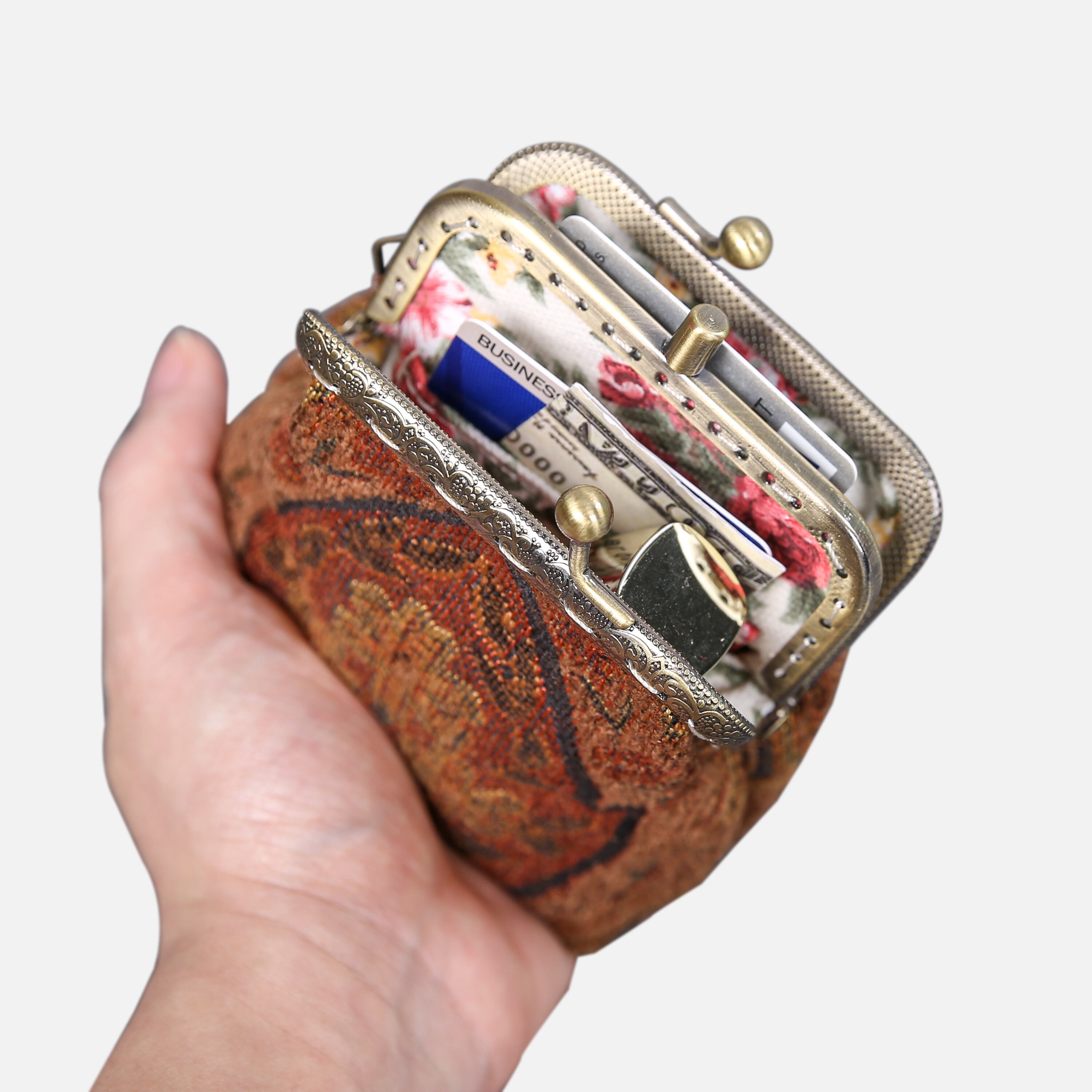 Handsewn Carpet Coin Purse-vintage Double Kiss Lock Wallet-ball Snap ...