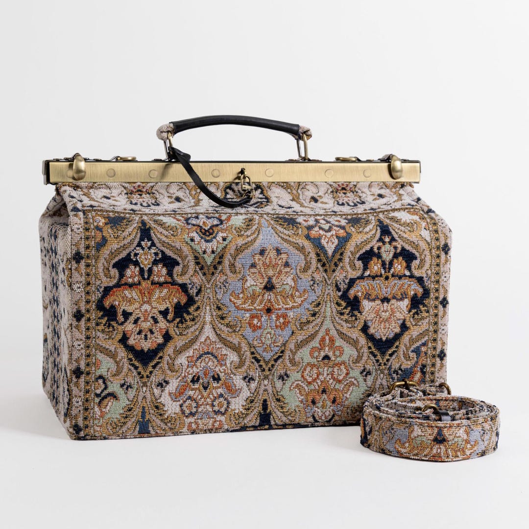 Gladstone Bag-carpet Doctor Bag-victorian Weekender Bag-shoulder Frame ...