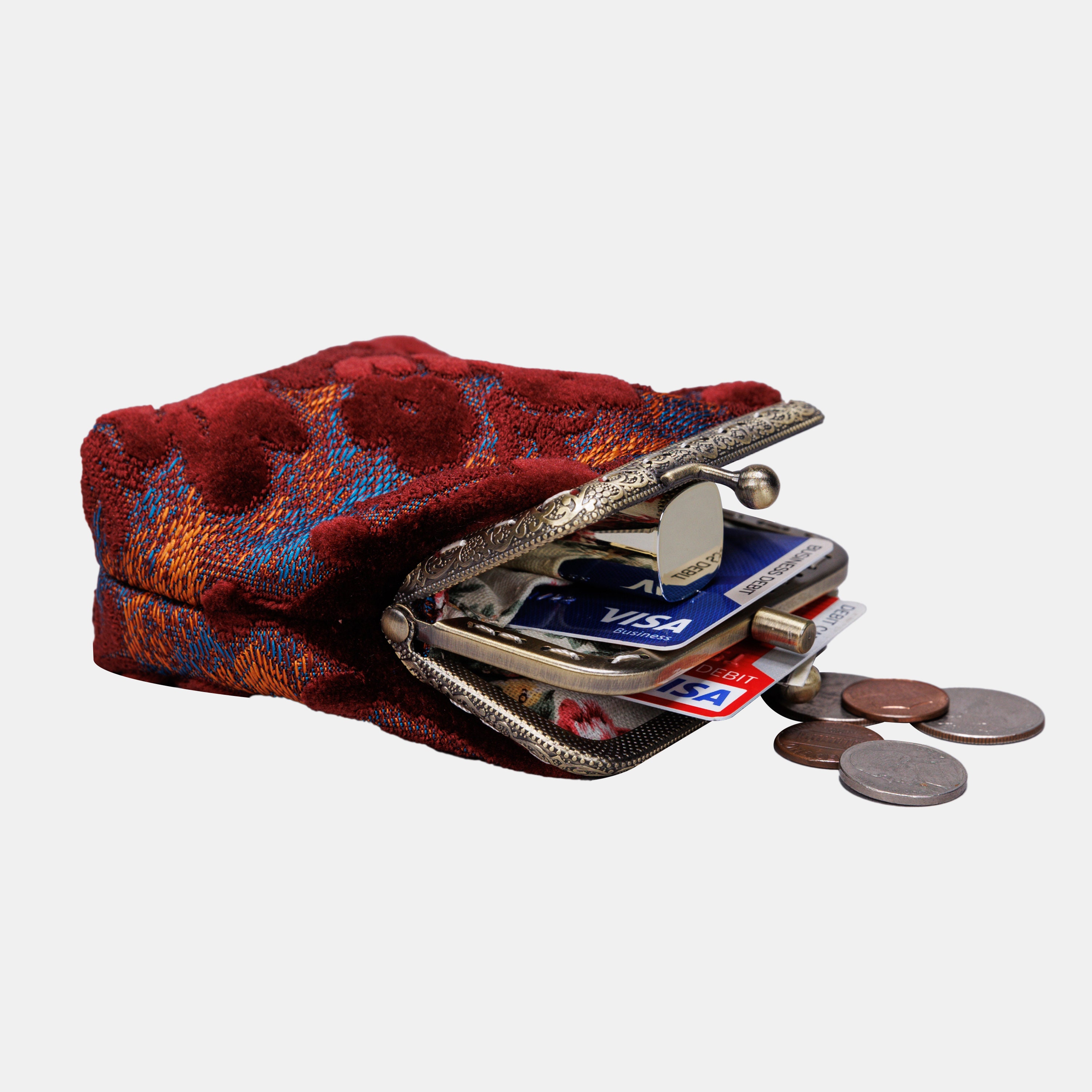 Handsewn Carpet Coin Purse-vintage Double Kiss Lock Wallet-ball Snap ...