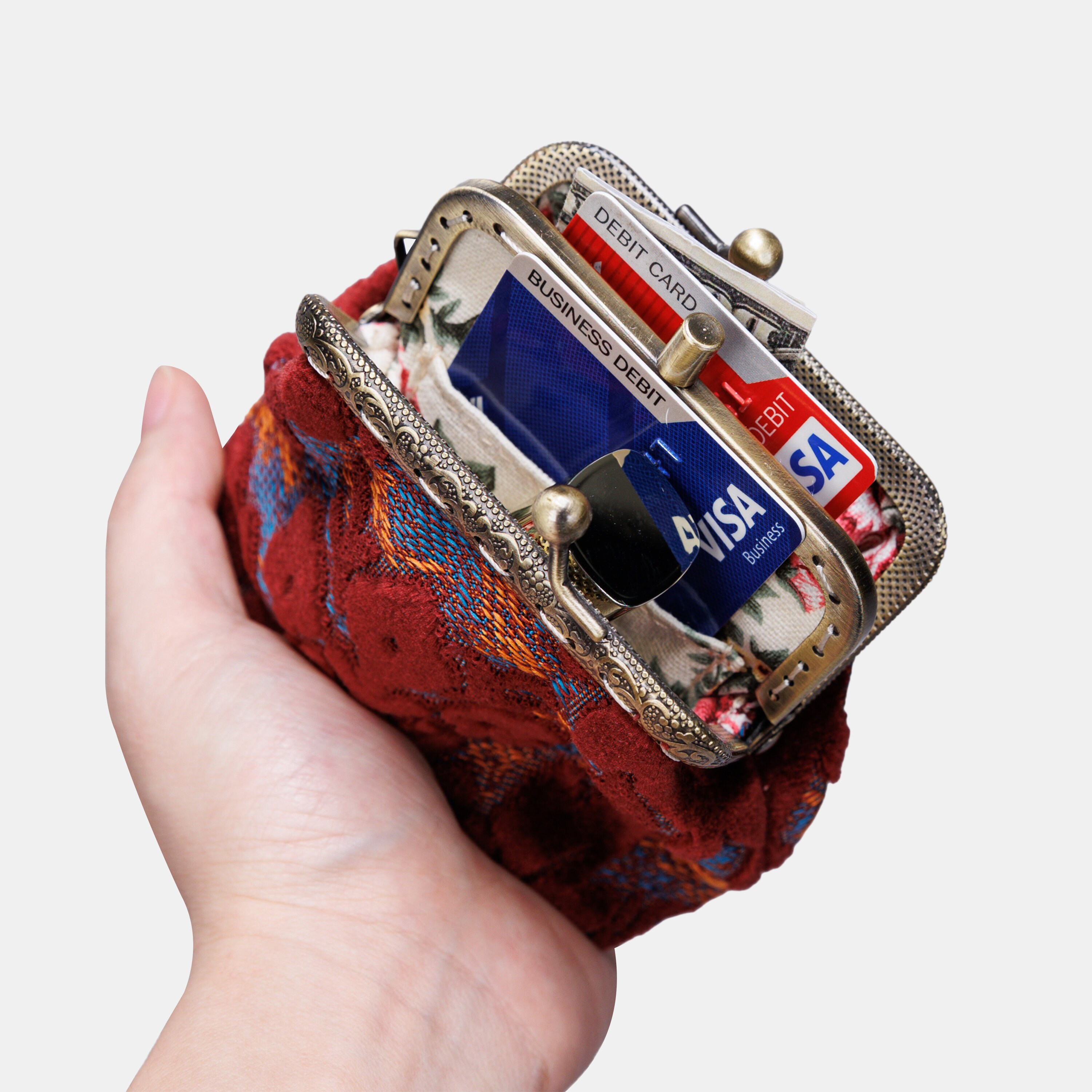 Handsewn Carpet Coin Purse-vintage Double Kiss Lock Wallet-ball Snap ...