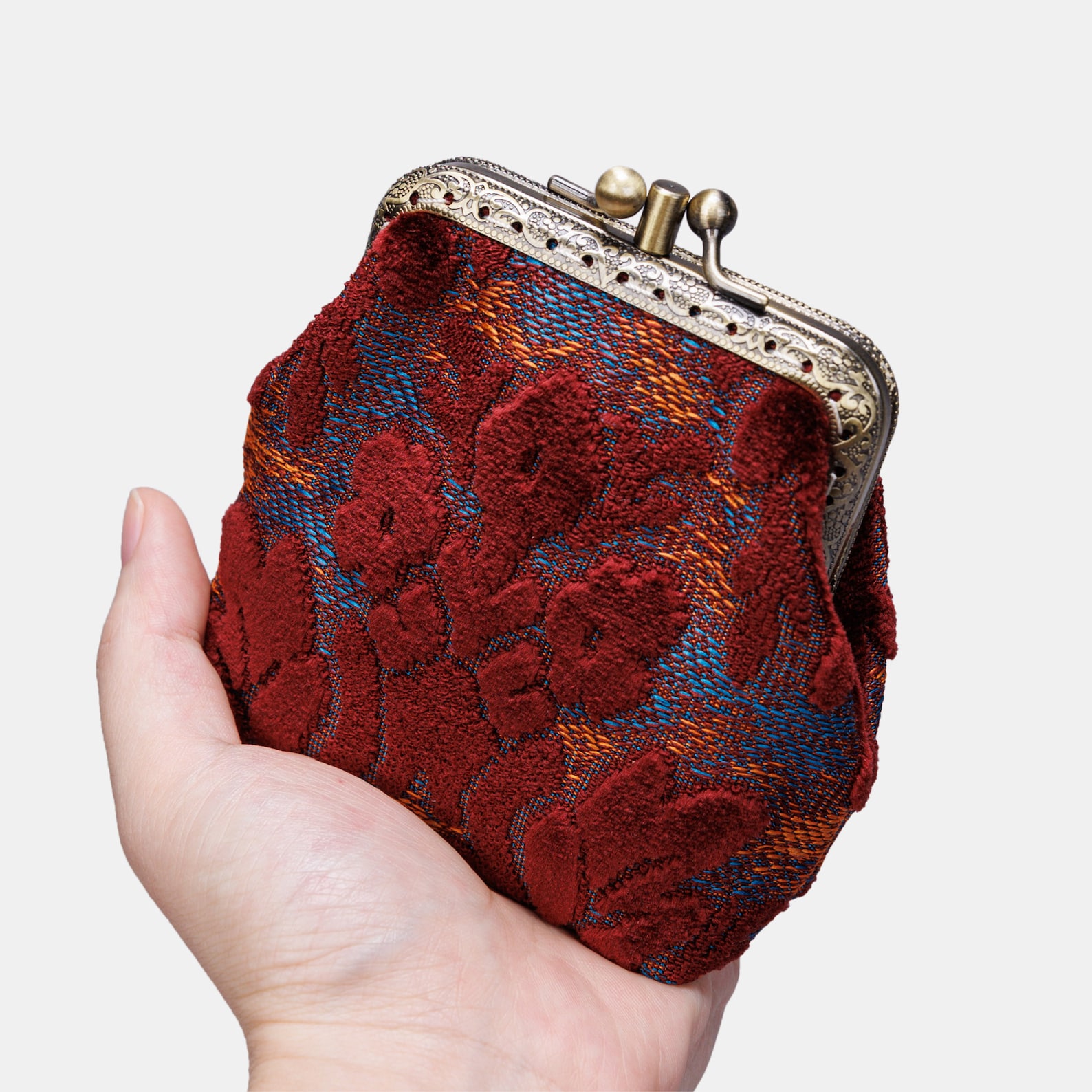 Handsewn Carpet Coin Purse-vintage Double Kiss Lock Wallet-ball Snap ...