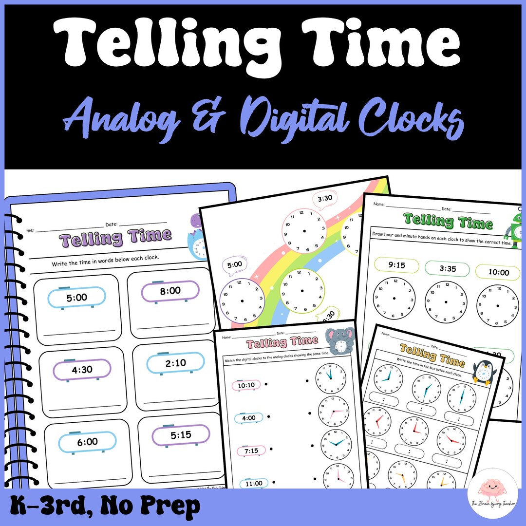 Telling Time Activities: Reading Analog and Digital Clocks K-3 - Etsy