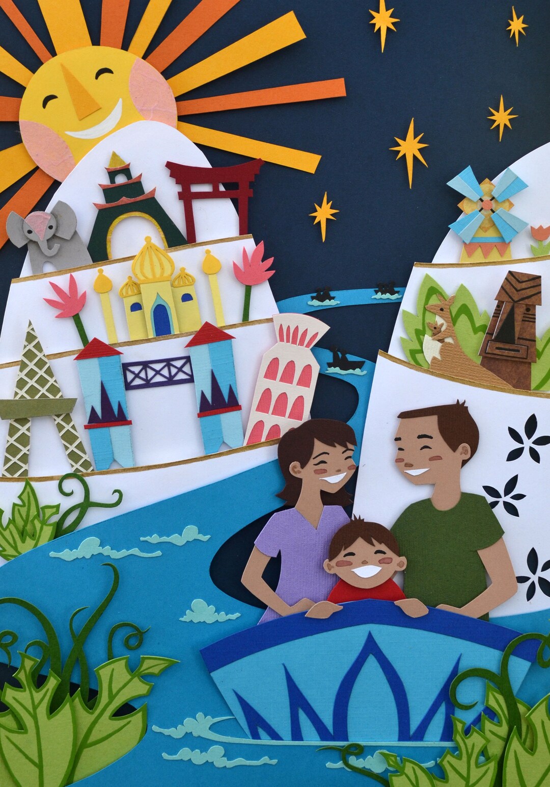 Small World Ride Paper Cutout Print, Family Illustration - Etsy