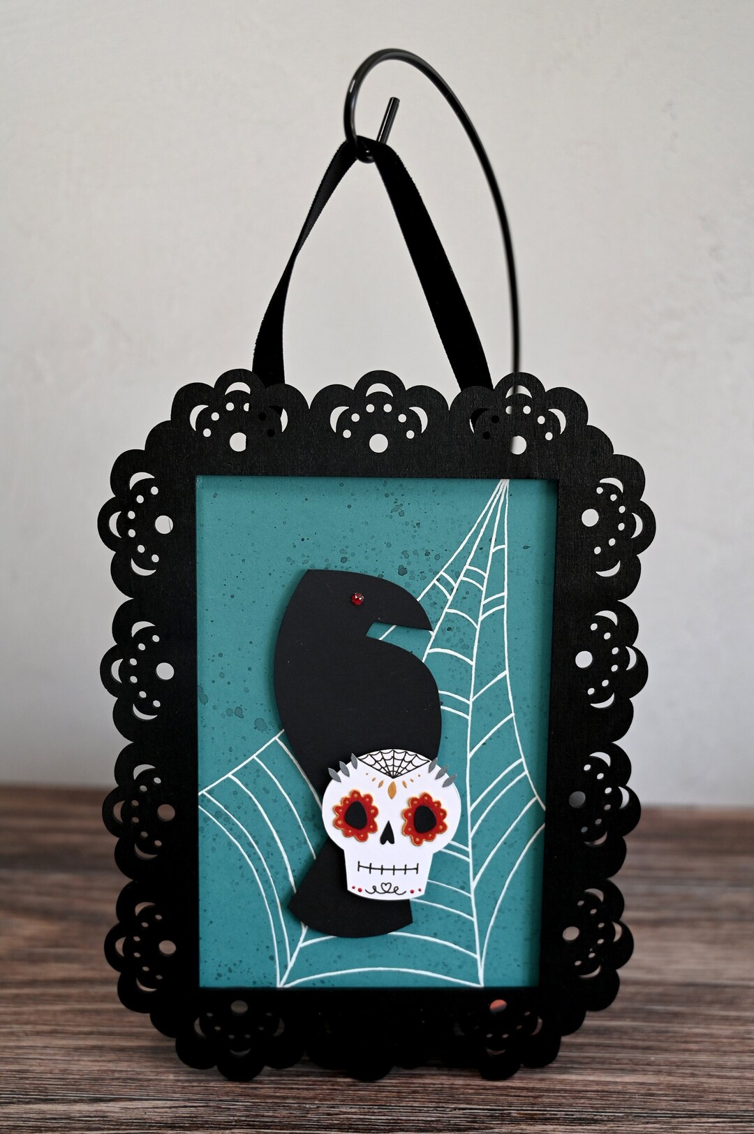 Raven Halloween Decor, Day of the Dead Sugar Skull Art, Spooky Wall ...