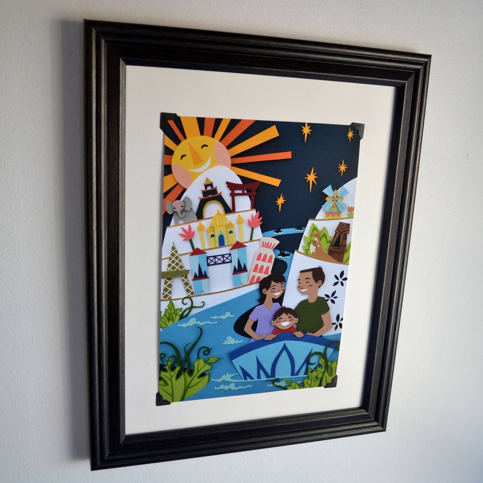 Small World Ride Paper Cutout Print Family Illustration | Etsy