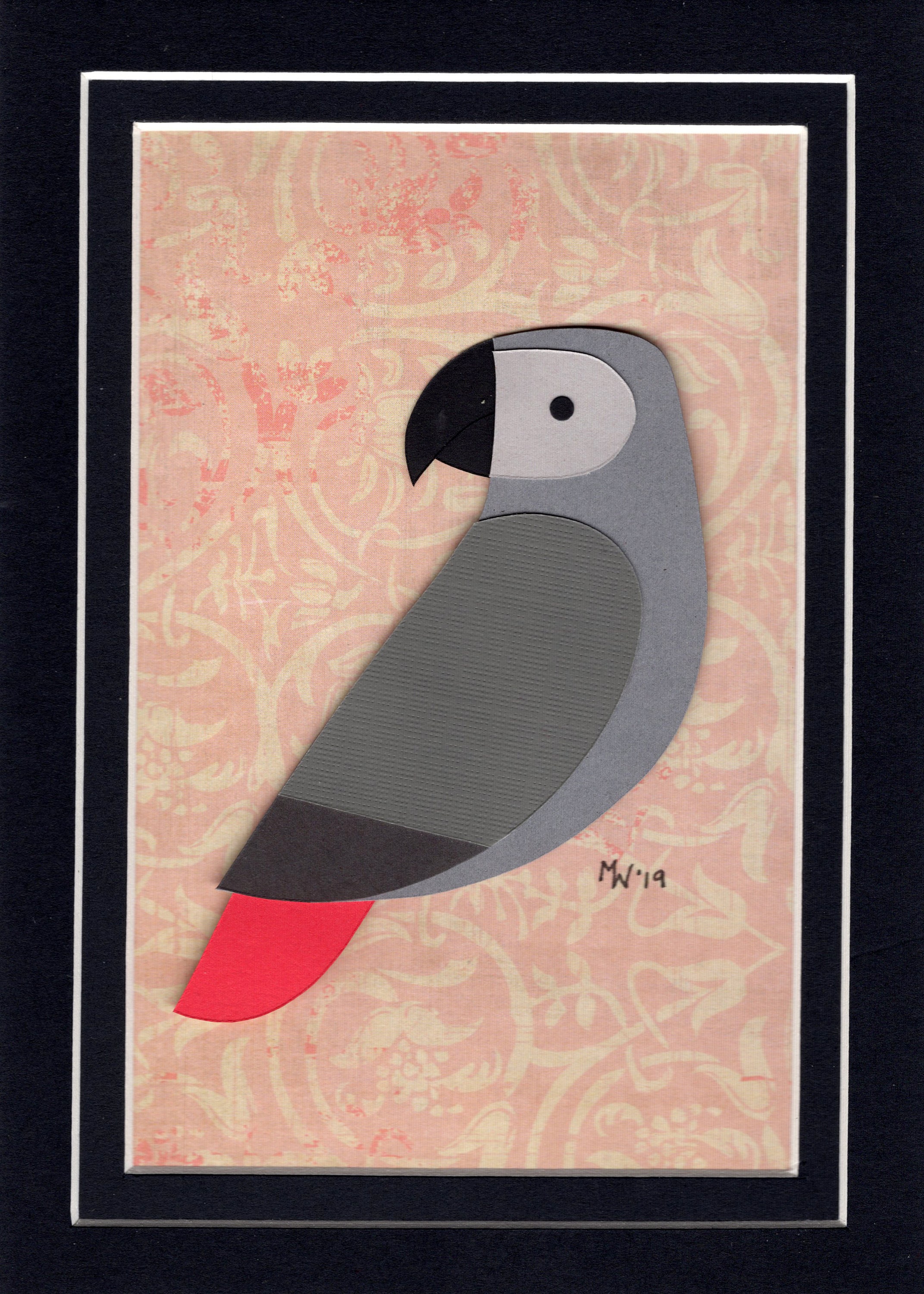Original African Grey Parrot Cutout, Matted Bird Art, Handmade ...