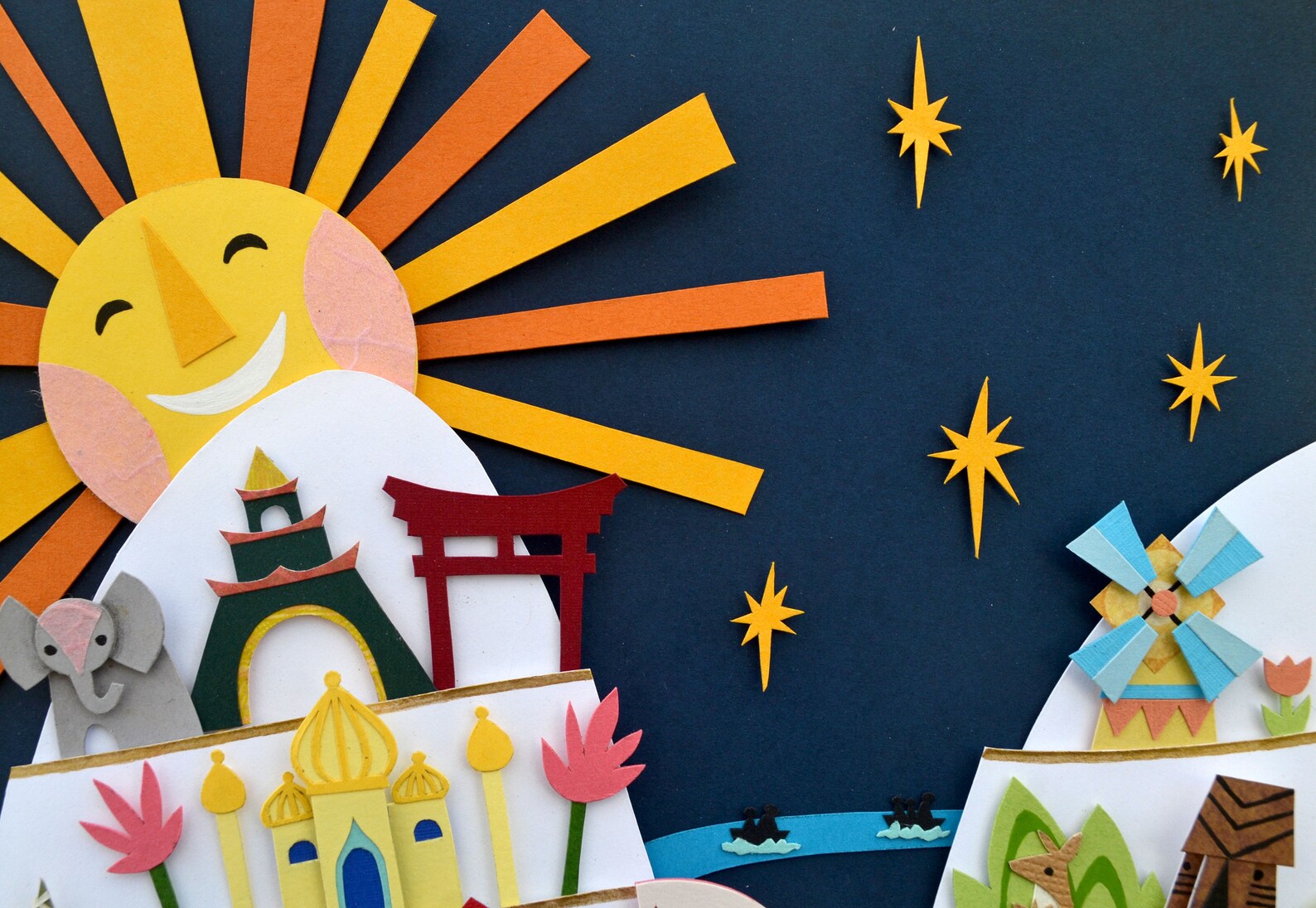 Small World Ride Paper Cutout Print, Family Illustration - Etsy