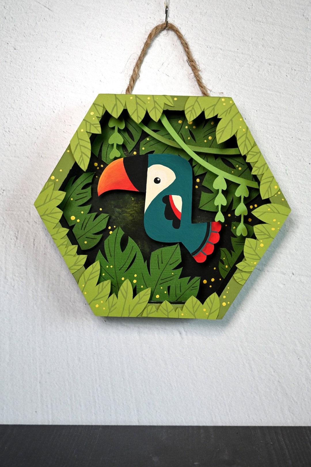 Teal Toucan Wall Hanging, Tropical Bird Diorama, Tiki Paper Art - Etsy
