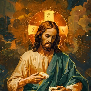 Jesus Breaking of Bread - | Catholic Art | Digital Oil Painting ...
