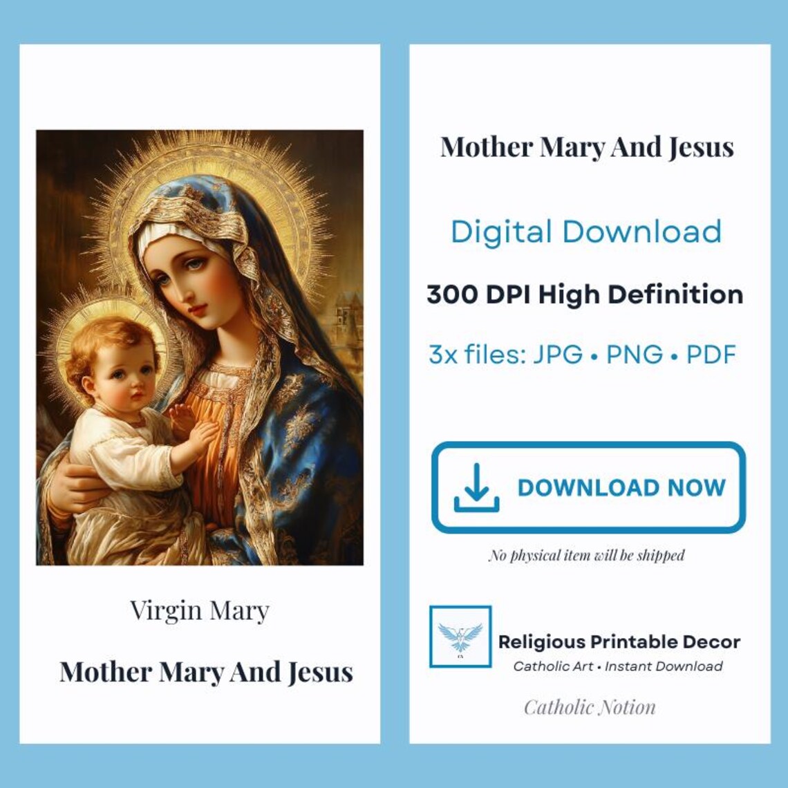 Mother Mary and Baby Jesus Catholic Art – Christian Marian Decor ...