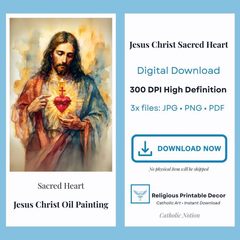 Sacred Heart of Jesus Art: Catholic Home Decor (JPG PNG PDF Digital ...